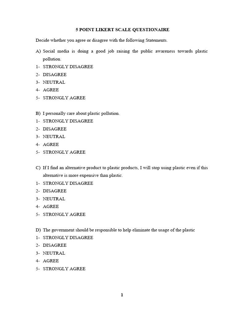 5 Point Likert Scale Questionaire | PDF