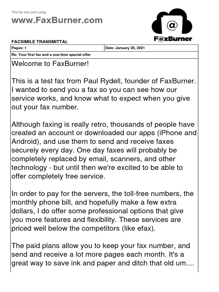 Facsimile Transmittal: Pages: 1 Date: January 30, 2021 Re: Your First ...