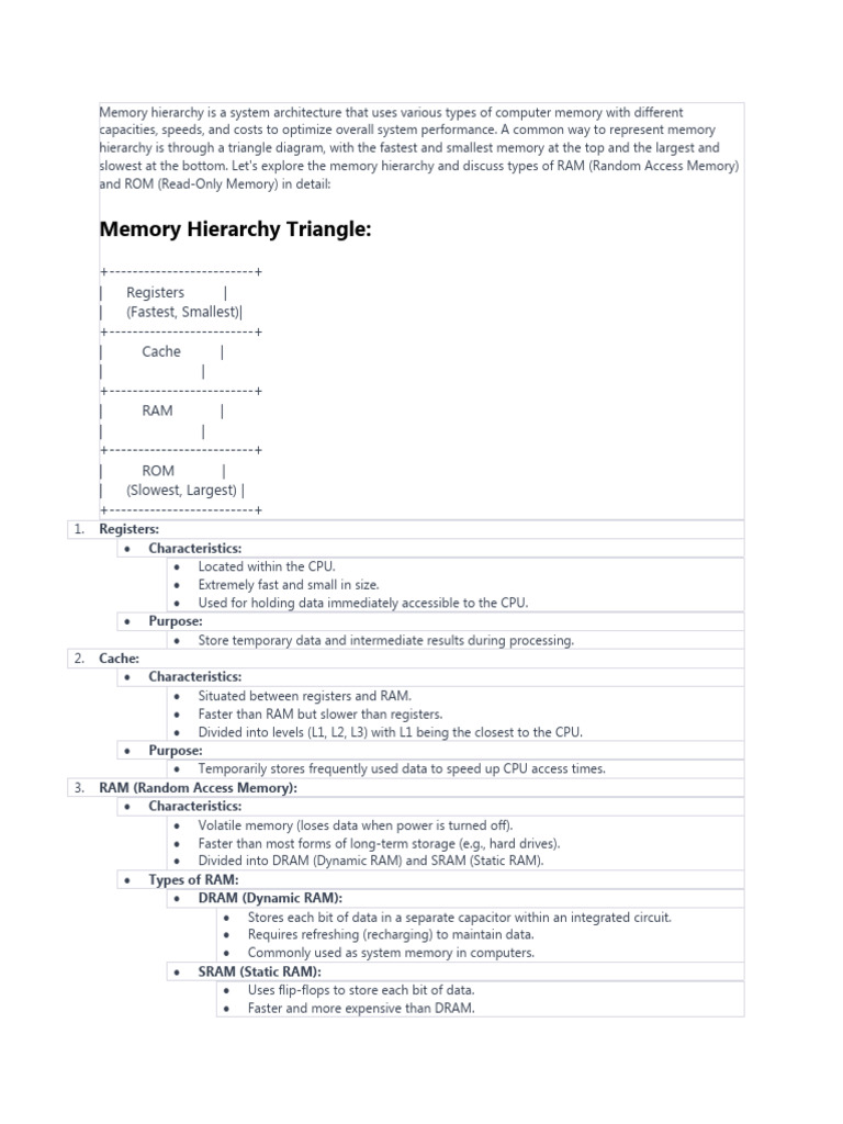 Memory Hierarchy Triangle:: Characteristics | PDF | Random Access Memory | Read Only Memory