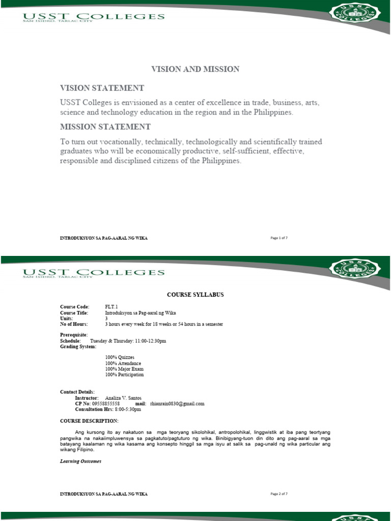 FLT.1 Syllabus | PDF