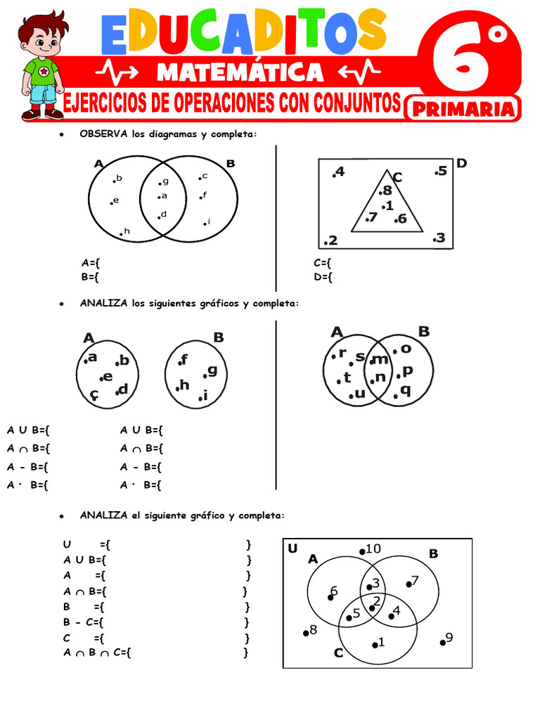 Ejercicios de Operaciones Con Conjuntos para Sexto Grado de Primaria | PDF