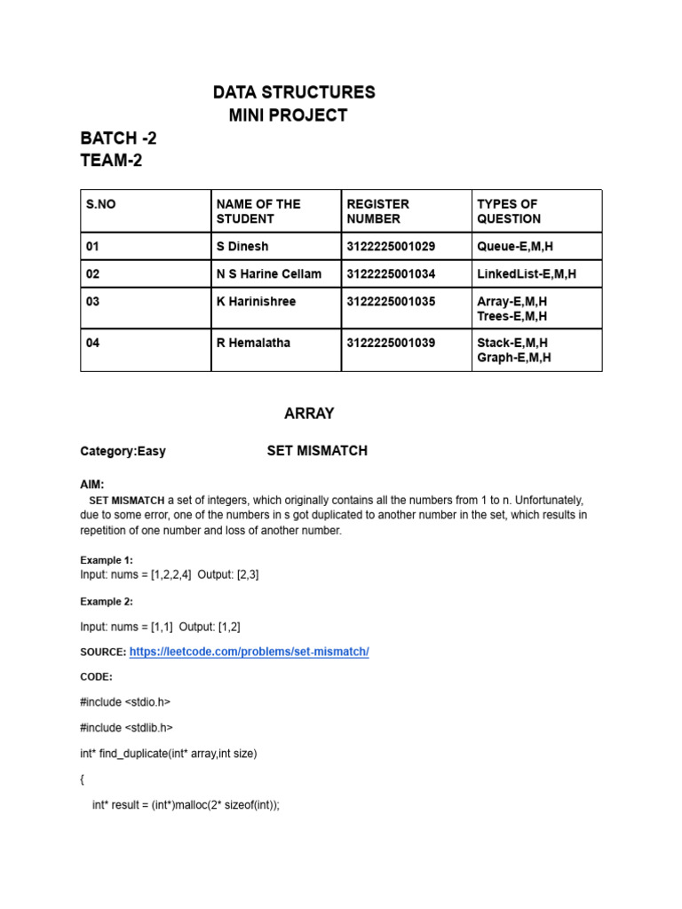 Dsa Mini Project Report | PDF