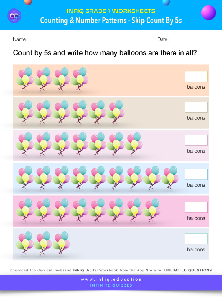 Counting & Number Patterns - Skip Count by 5s: Count by 5s and Write ...