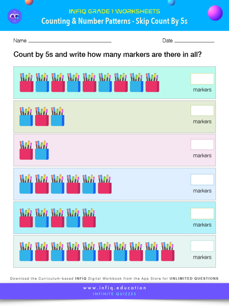 Counting & Number Patterns - Skip Count by 5s: Count by 5s and Write ...