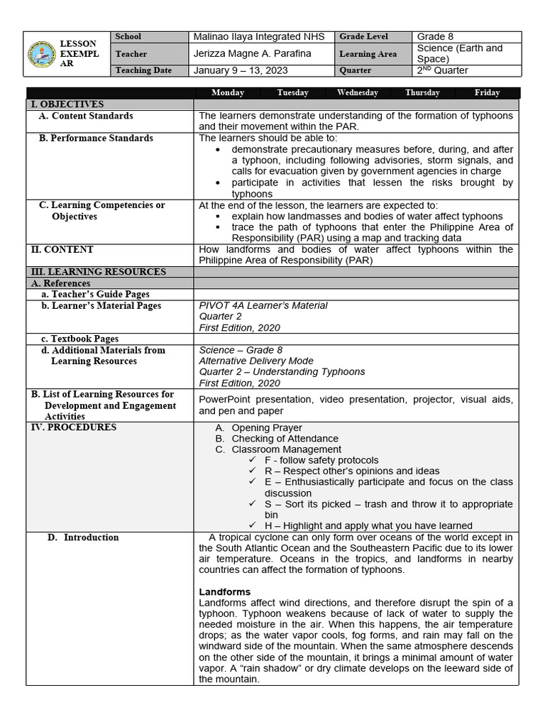 Lesson Plan w8 | PDF