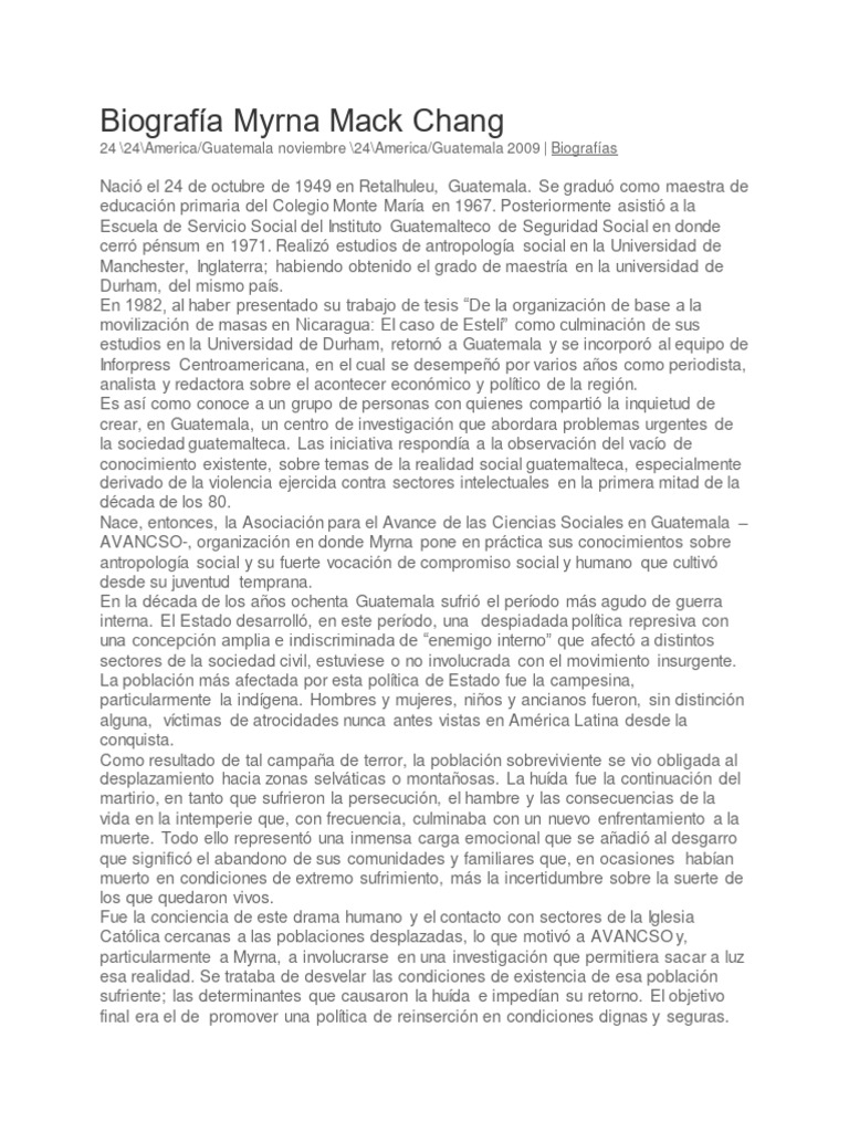Biografía Myrna Mack Chang | PDF | Guatemala | Sentencia (ley)