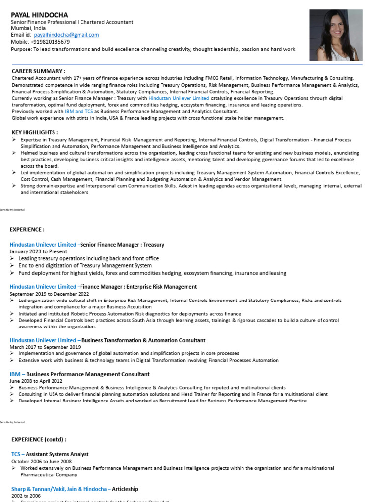 Payal Hindocha: Career Summary | PDF