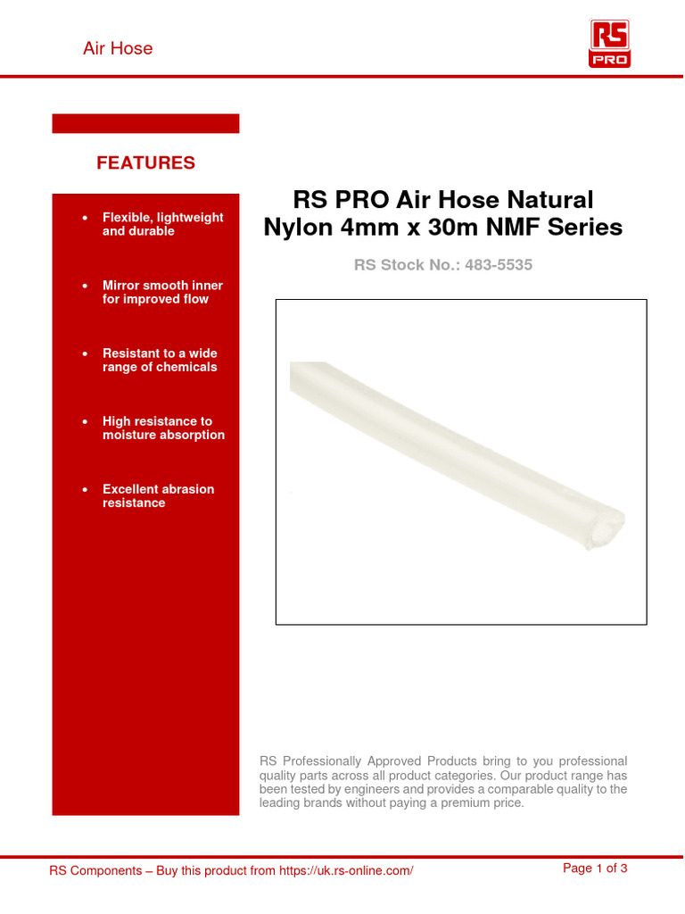 RS PRO 4mm Nylon Air Hose 30m | PDF | Computers