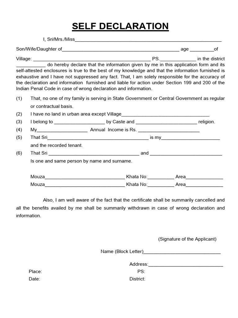 Declearation Blank Form | PDF | Career & Growth