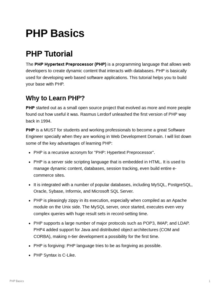 PHP Basics | PDF | Php | World Wide Web PHP Basics | PDF | Php | World Wide Web