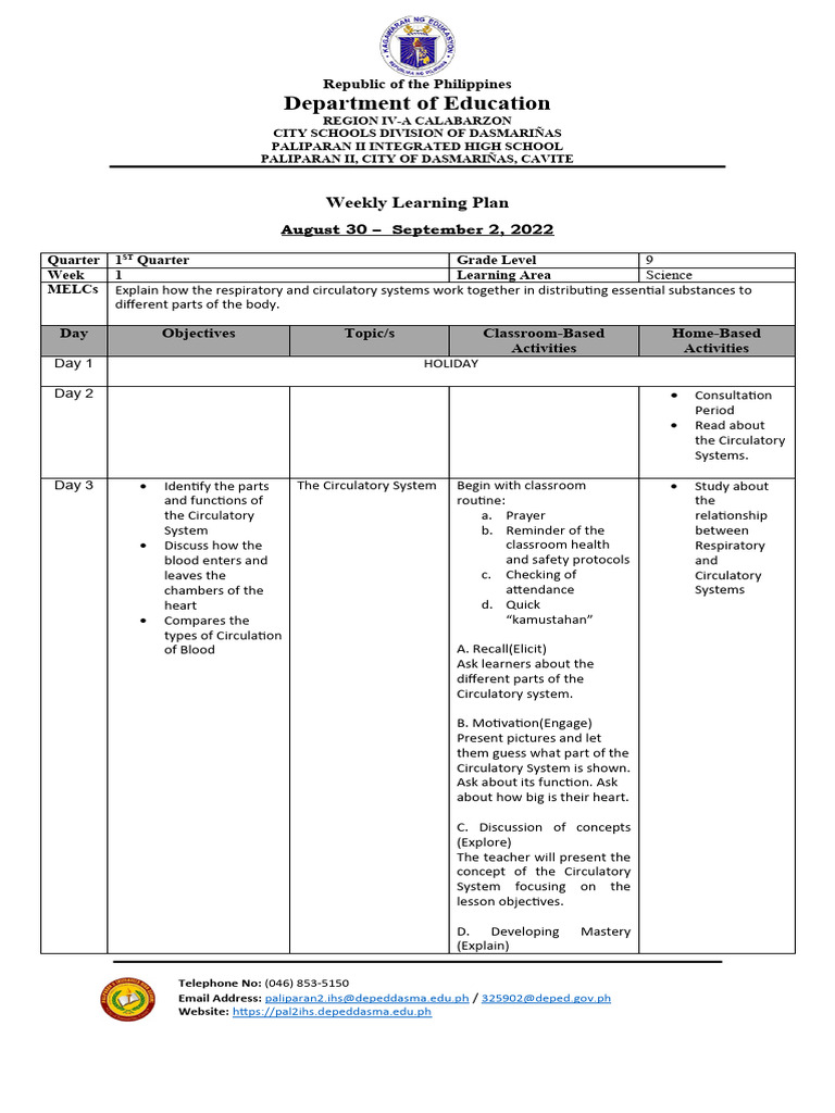Department of Education: Weekly Learning Plan | PDF