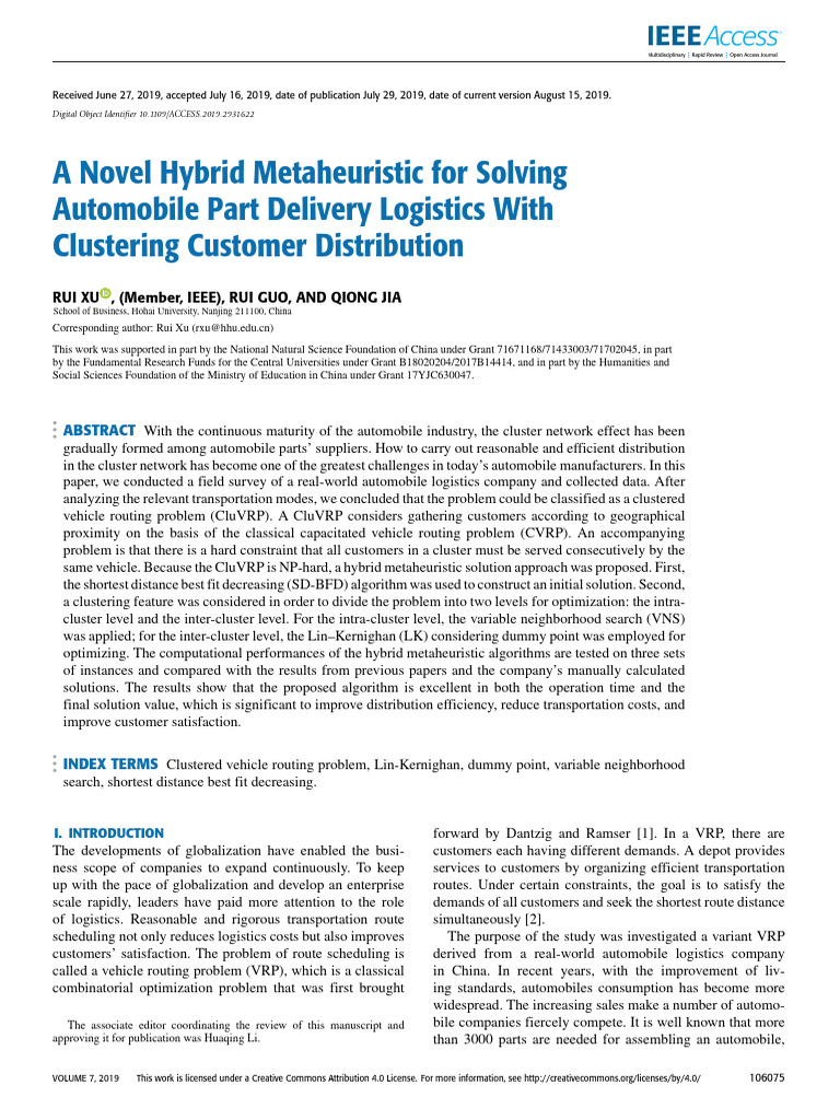 A Novel Hybrid Metaheuristic For Solving Automobile Part Delivery