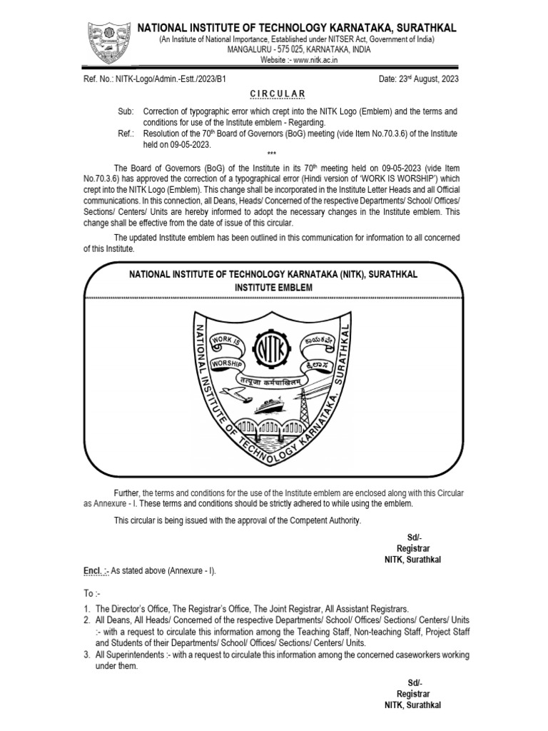 23-08-2023 Circular NITK Logo (Emblem) | PDF