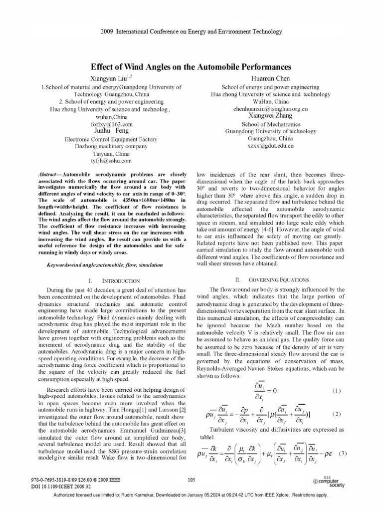 Effect of Wind Angles On The Automobile Performances | PDF