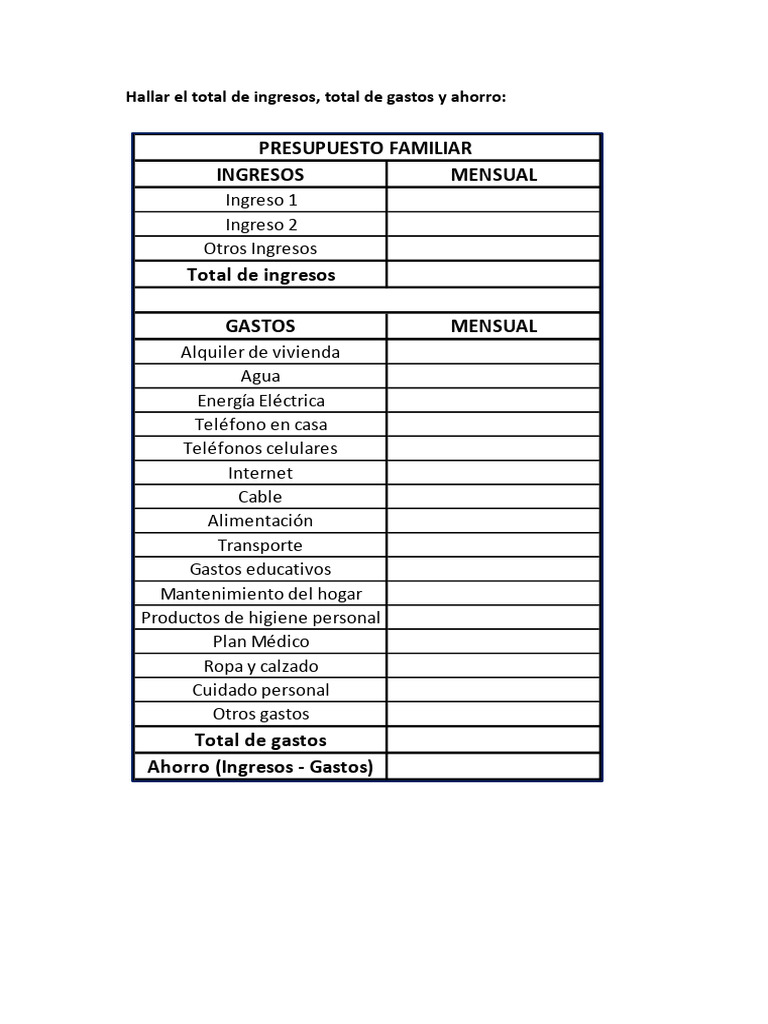Presupuesto Familiar | PDF