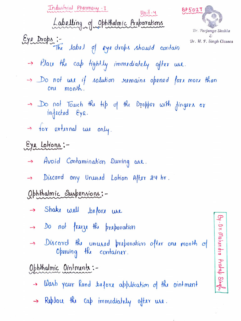 Labelling of Ophthalmic Preparations | PDF