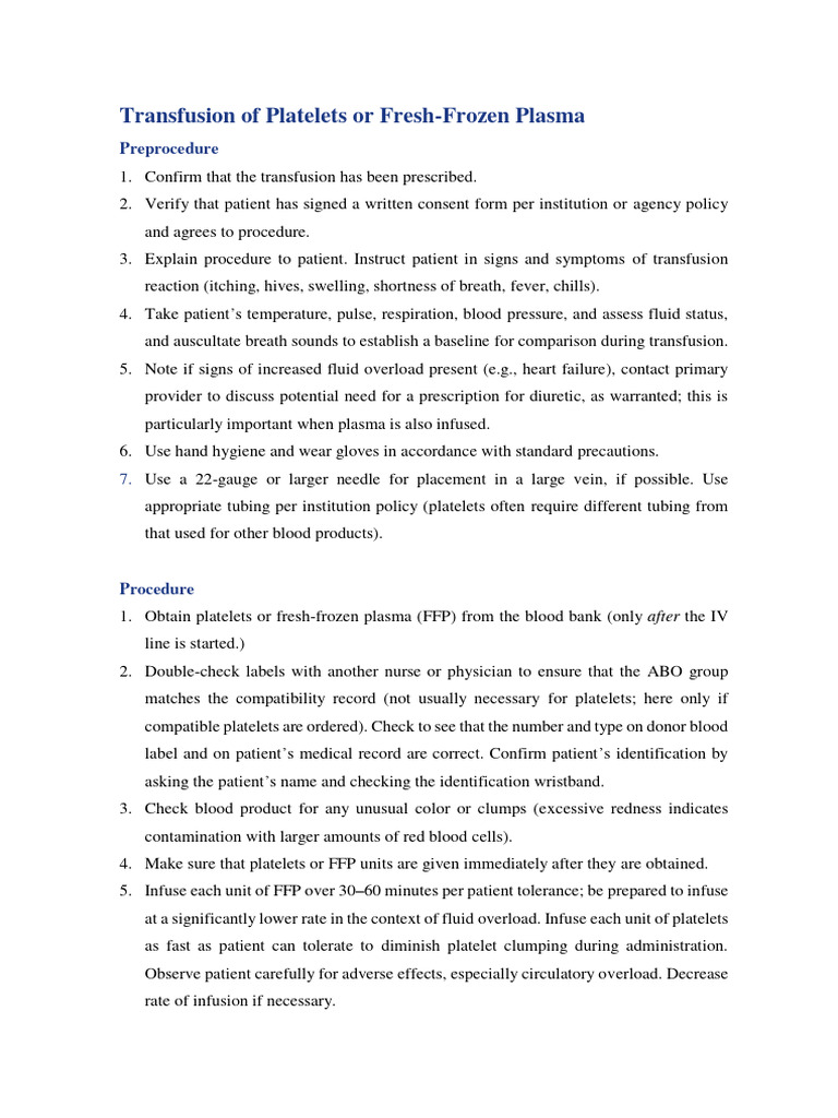 Transfusion of Platelets or Fresh-Frozen Plasma | PDF Transfusion of Platelets or Fresh-Frozen Plasma | PDF