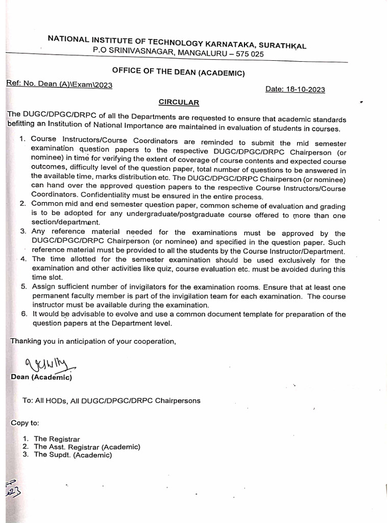 Circular-Conduct of Exams Reg | PDF