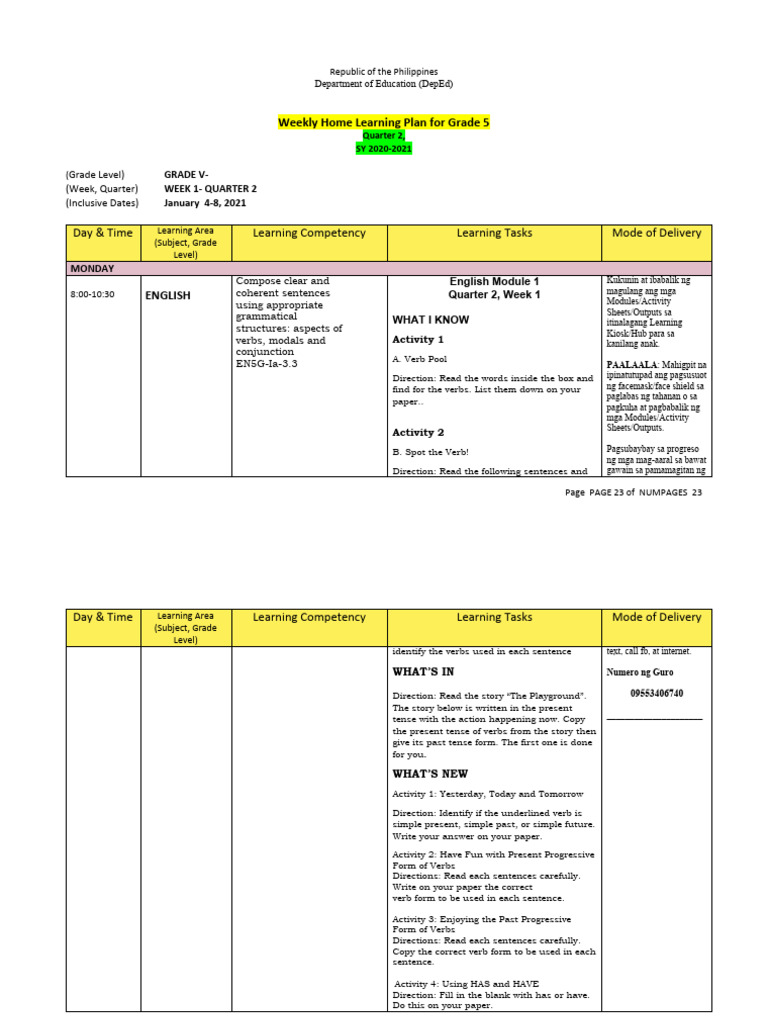 WHLP Q2 Week 1 | PDF | Verb | Linguistics