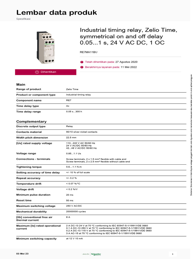Zelio Timer Relays - RE7MA11BU | PDF