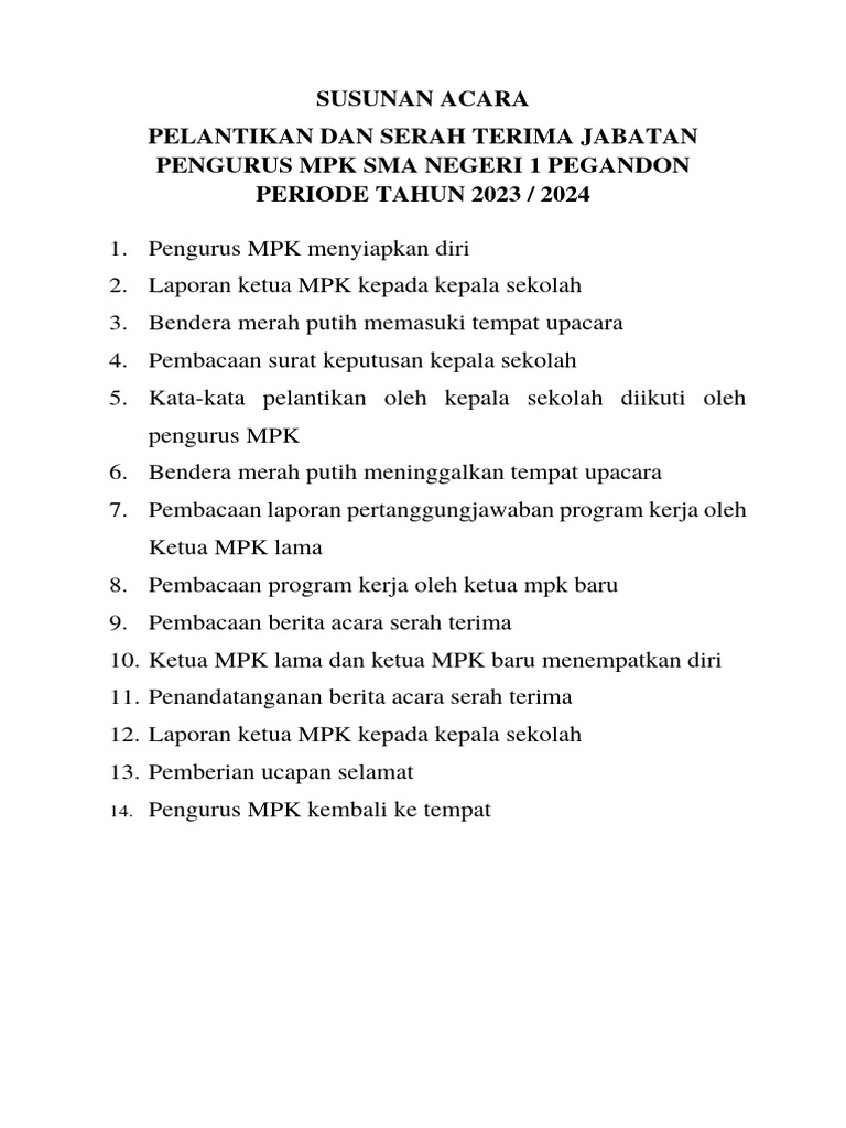 Susunan Acara Pelantikan & LPJ MPK | PDF