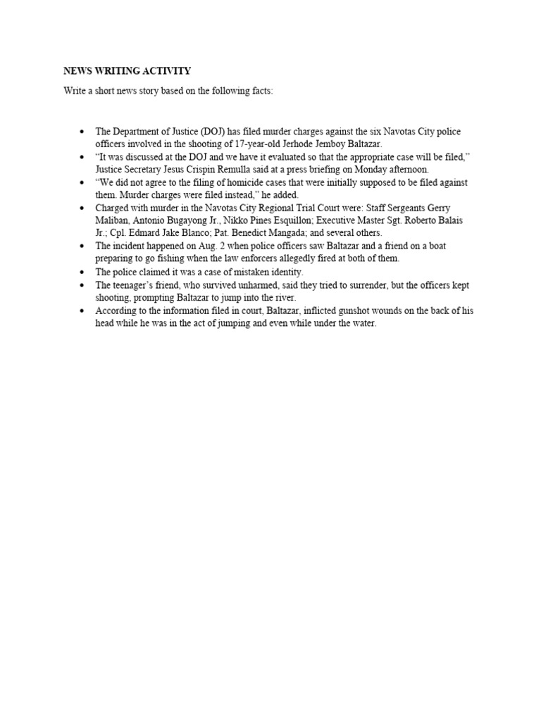 News Writing Activity | PDF