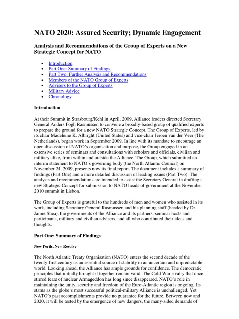 NATO 2020 Assured Security Dynamic Engagement Analysis and ...