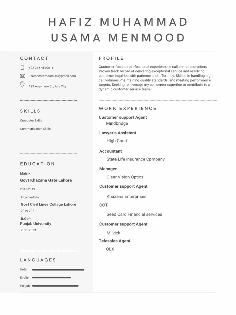Minimalist White and Grey Professional Resume | PDF