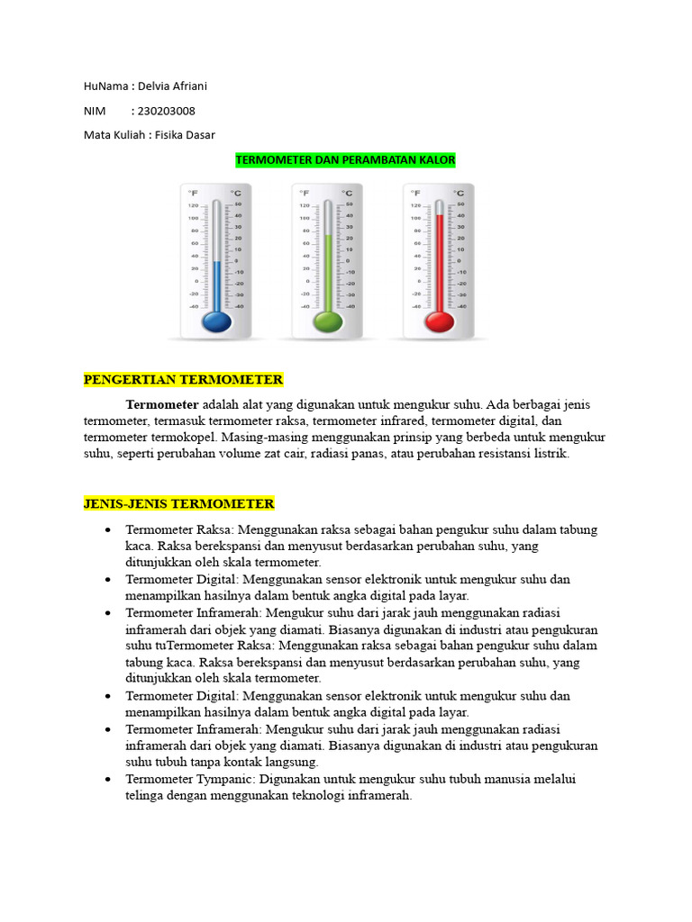 Termometer Dan Perlambatan Kalor | PDF | Sains & Matematika