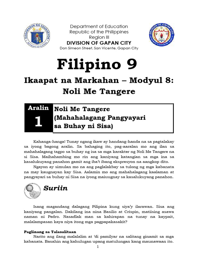 Filipino 9 4th Quarter Module 8 SISA | PDF