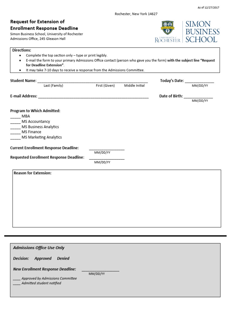 Request For Extension of Enrollment Response Deadline | PDF