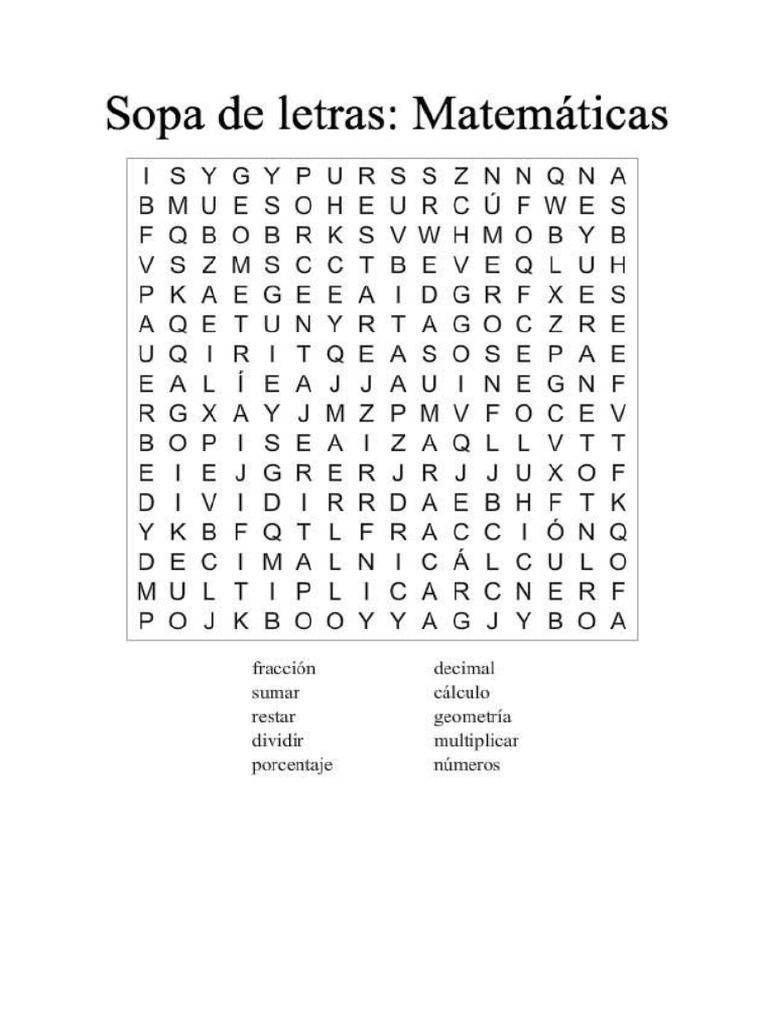 Sopa de Letras 7mo Matemática | PDF