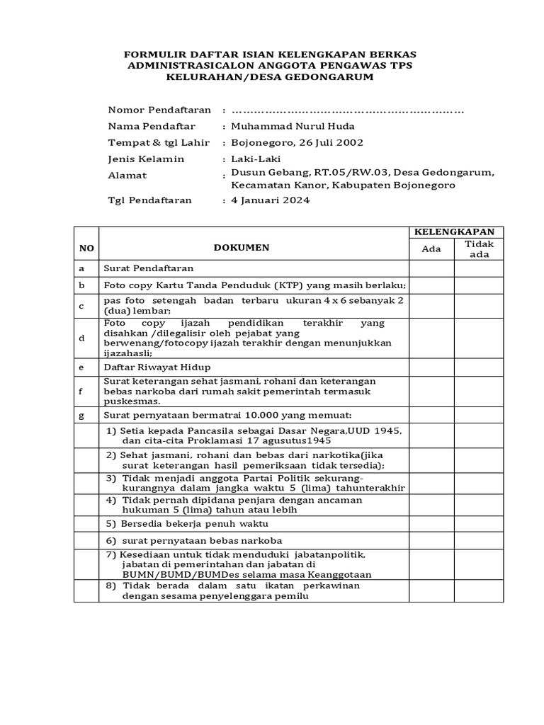 Formulir Pendaftaran Ptps 1 Pdf