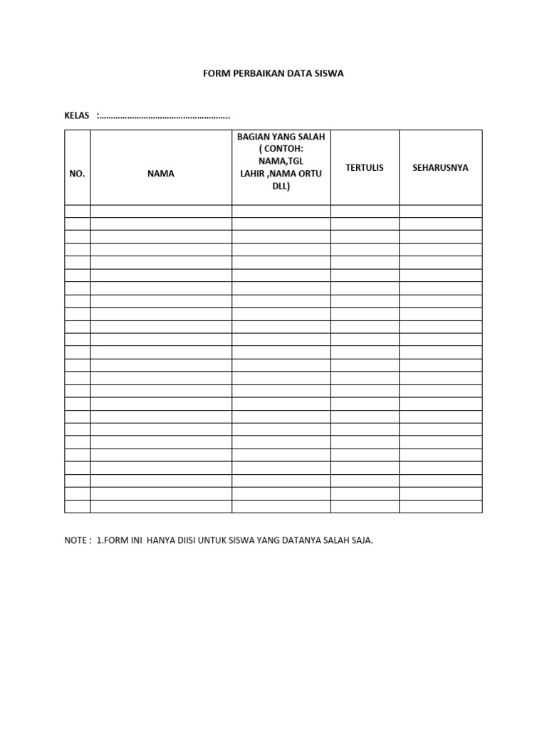 Form Perbaikan Data Siswa | PDF