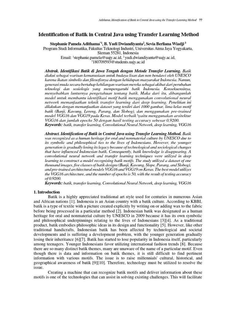 Identification of Batik in Central Java Using Transfer Learning Method | PDF