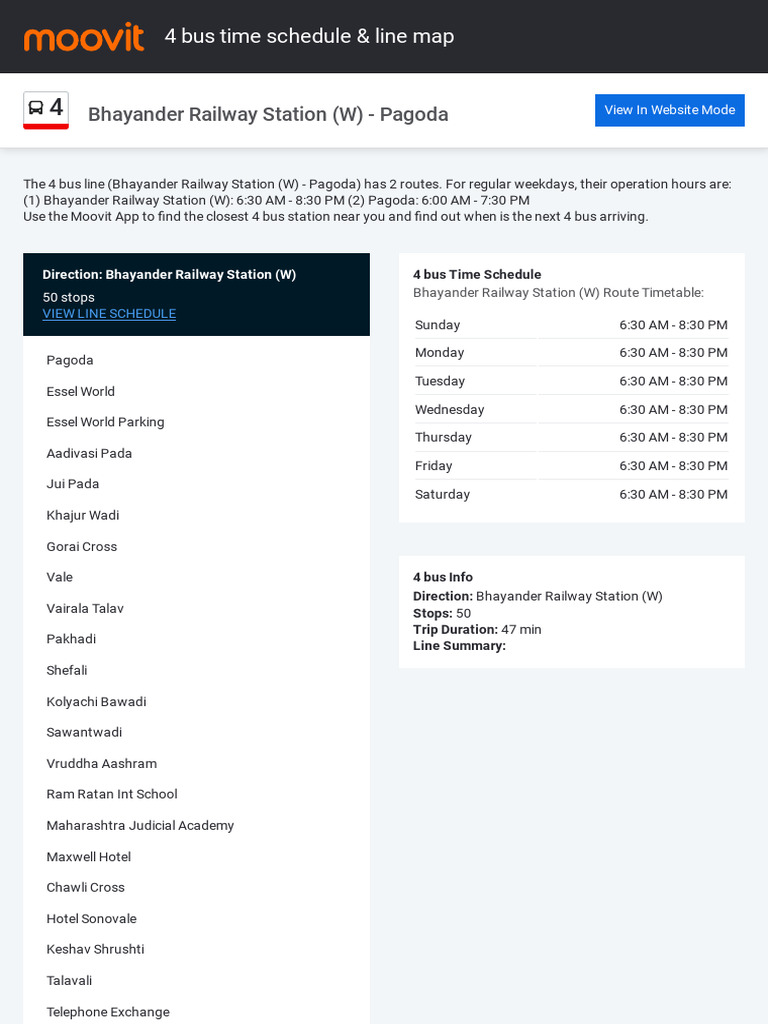 Bhayander Railway Station (W) - Pagoda: 4 Bus Time Schedule & Line Map ...