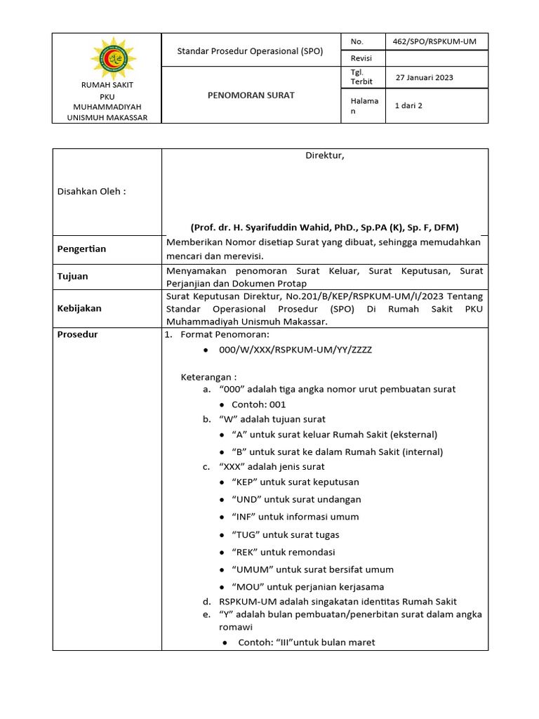Spo Penomoran Surat | PDF