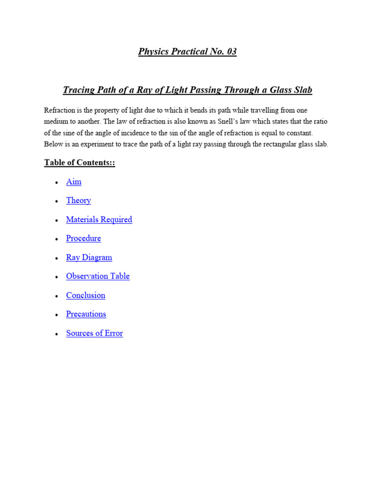 Tracing Path of A Ray of Light Passing Through A Glass Slab - Practical 03 | PDF | Refraction ...