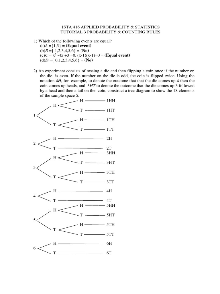 Sta 416 Applied Probability & Statistics Tutorial 3 Probability & Counting Rules | PDF ...