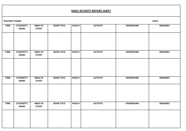 Daily Activity Report Sheet | PDF