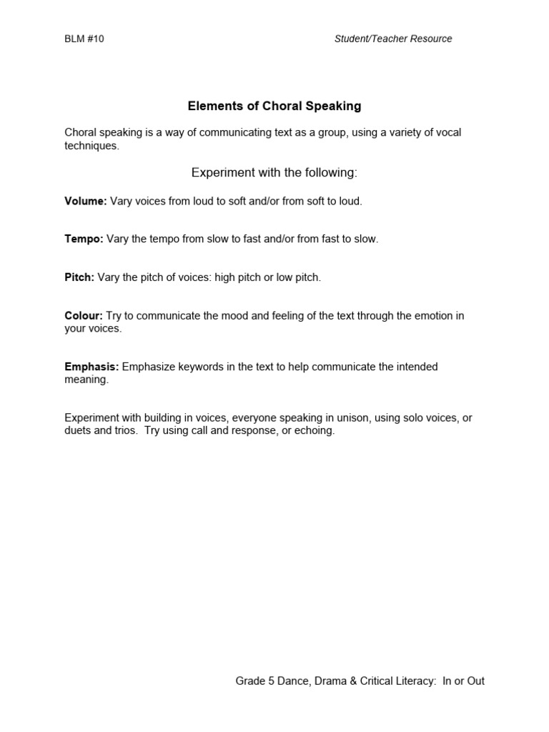 Elements of Choral Speaking | PDF