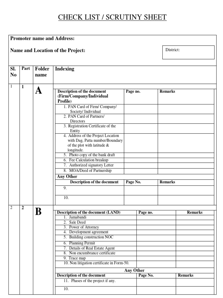 Scrutiny Sheet For RERA | PDF
