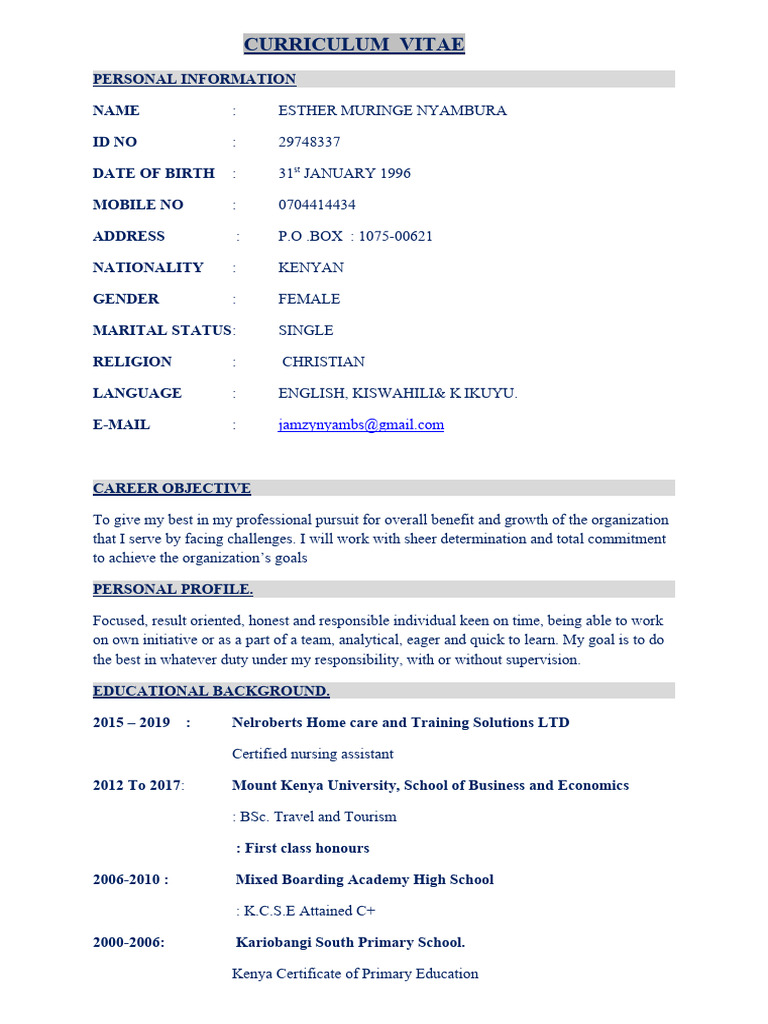 Esther 'S CV | PDF | Social Science | Self-Improvement