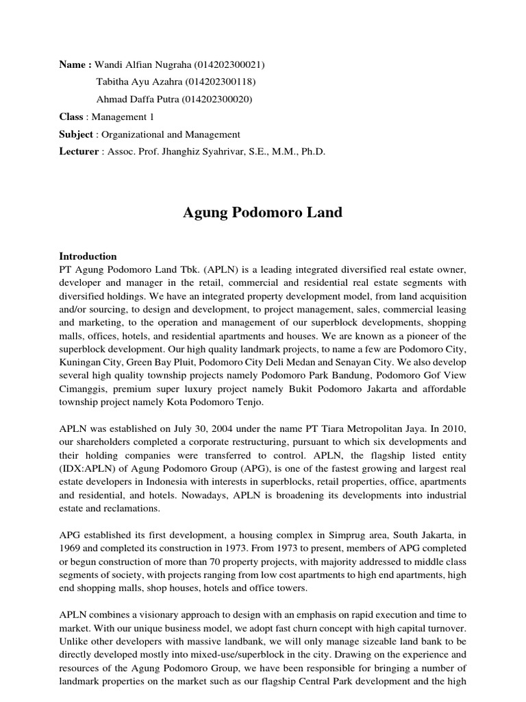Agung Podomoro Land Analysis | PDF | Business | Finance & Money Management