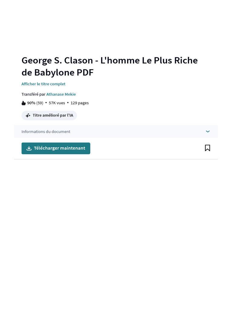George S. Clason - L'Homme Le Plus Riche de Babylone PDF - PDF ...