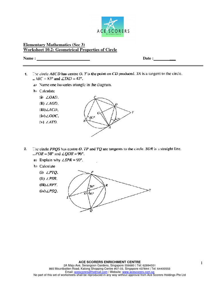 Geometrical Properties of Circles Worksheet | PDF | Mathematics
