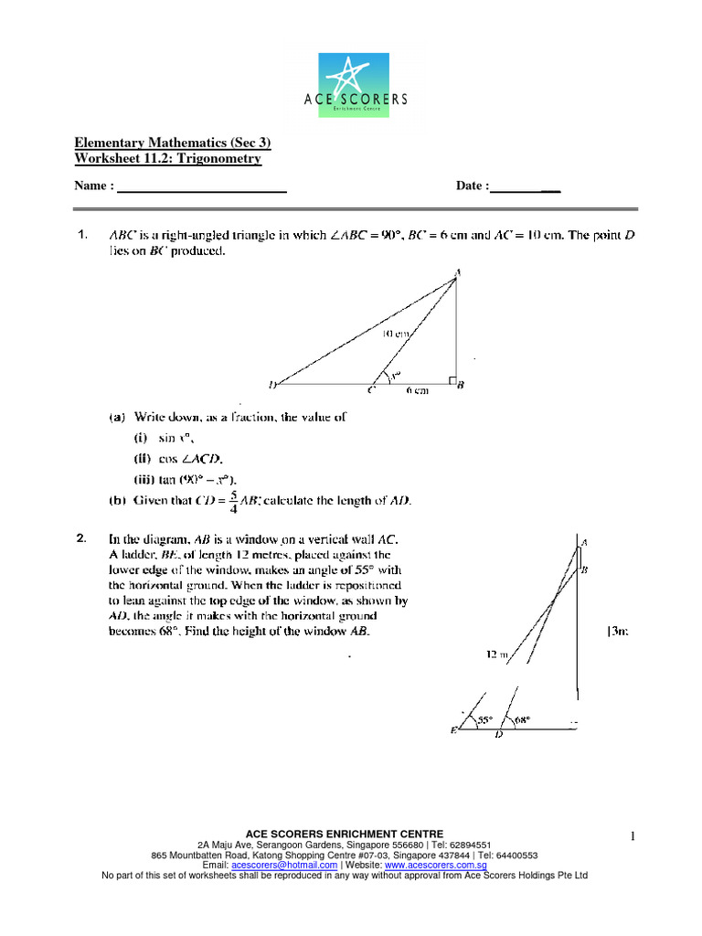 Worksheet 11.2 - Trigonometry | PDF