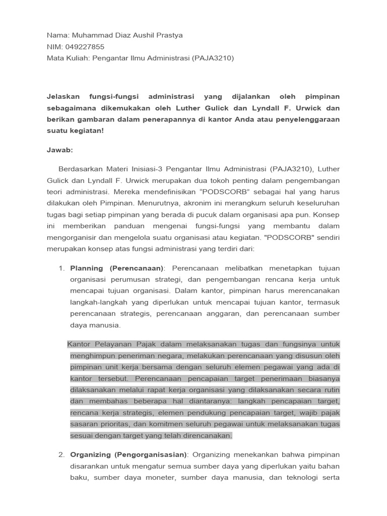 Tugas 1 Pengantar Ilmu Administrasi - EDIT | PDF