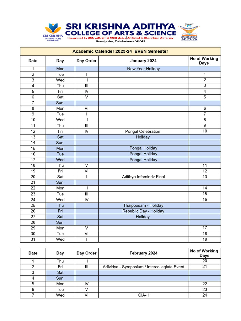 Academic Calendar 2023-24 Even | PDF Academic Calendar 2023-24 Even | PDF
