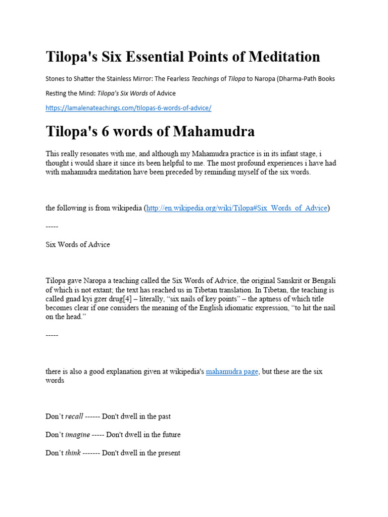 6 Words Tilopa | PDF | Self-Improvement